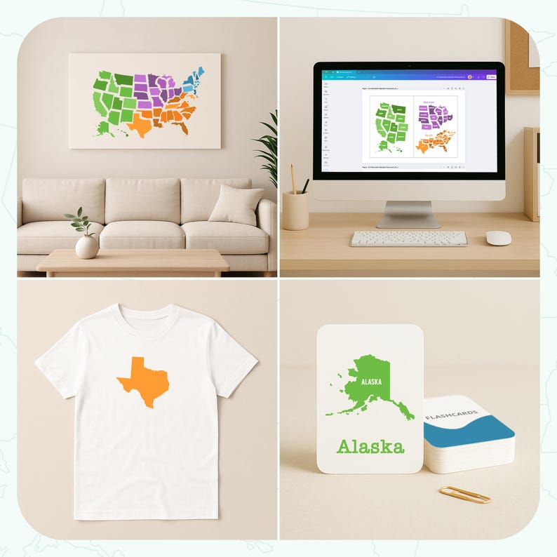 USA Map Bundle | 50 States + 4 Regions | United States Printable ...