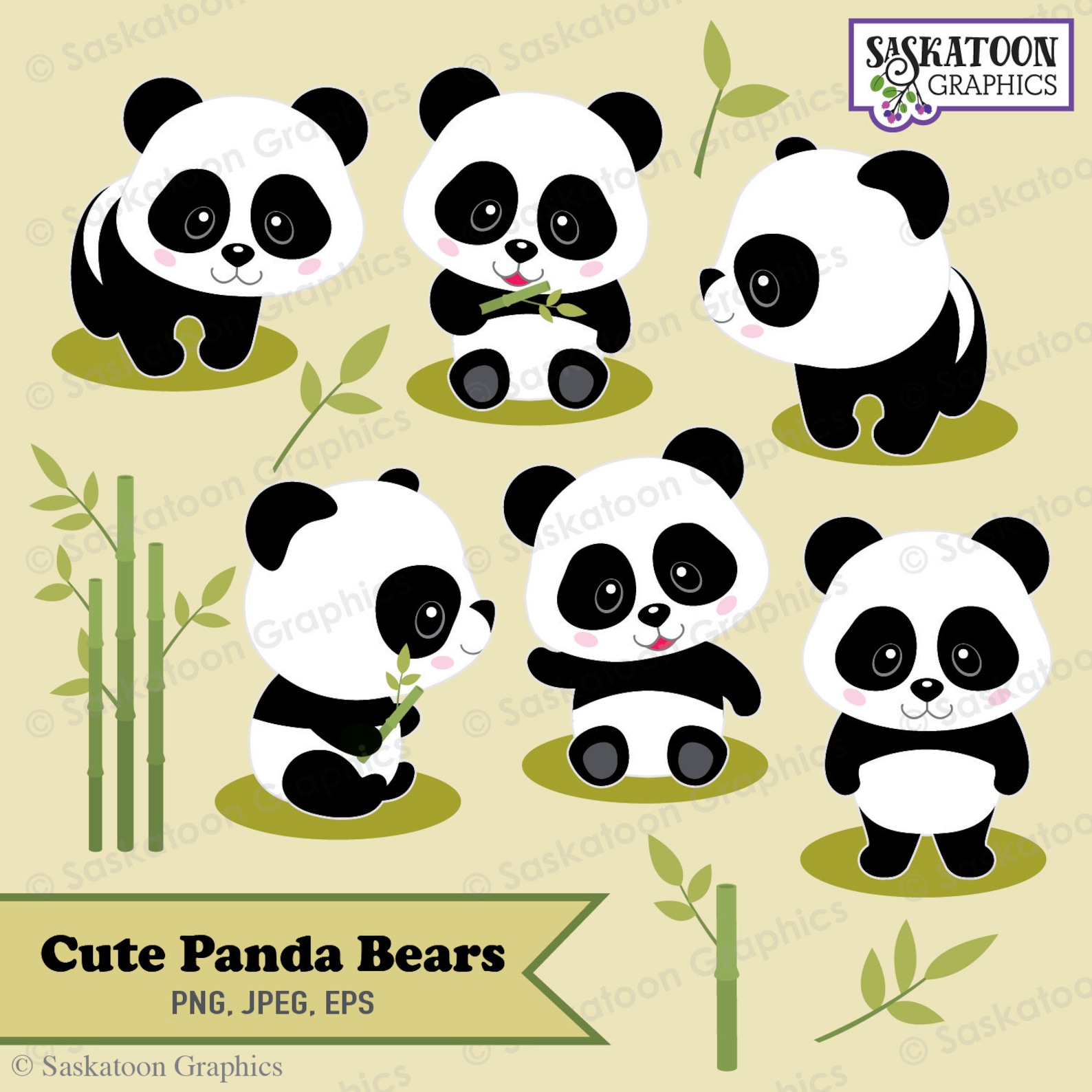 Cute Panda Bear Clip Art Jungle Instant Download File Digital Graphics ...