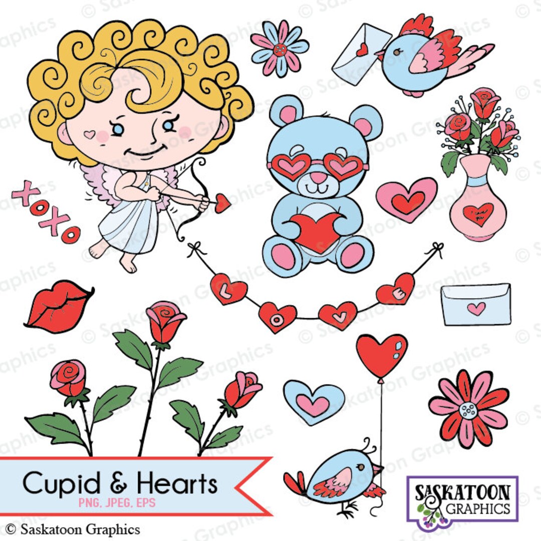 Hand Drawn Cupid and Roses Clip Art - Instant Download File - Digital ...