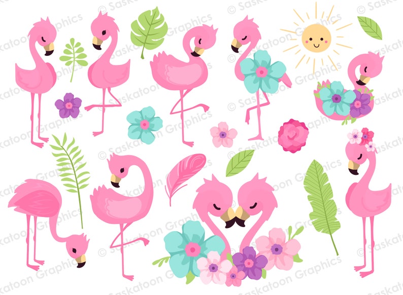 Pink Flamingos Clip Art - Tropical - Instant Download File - Digital ...