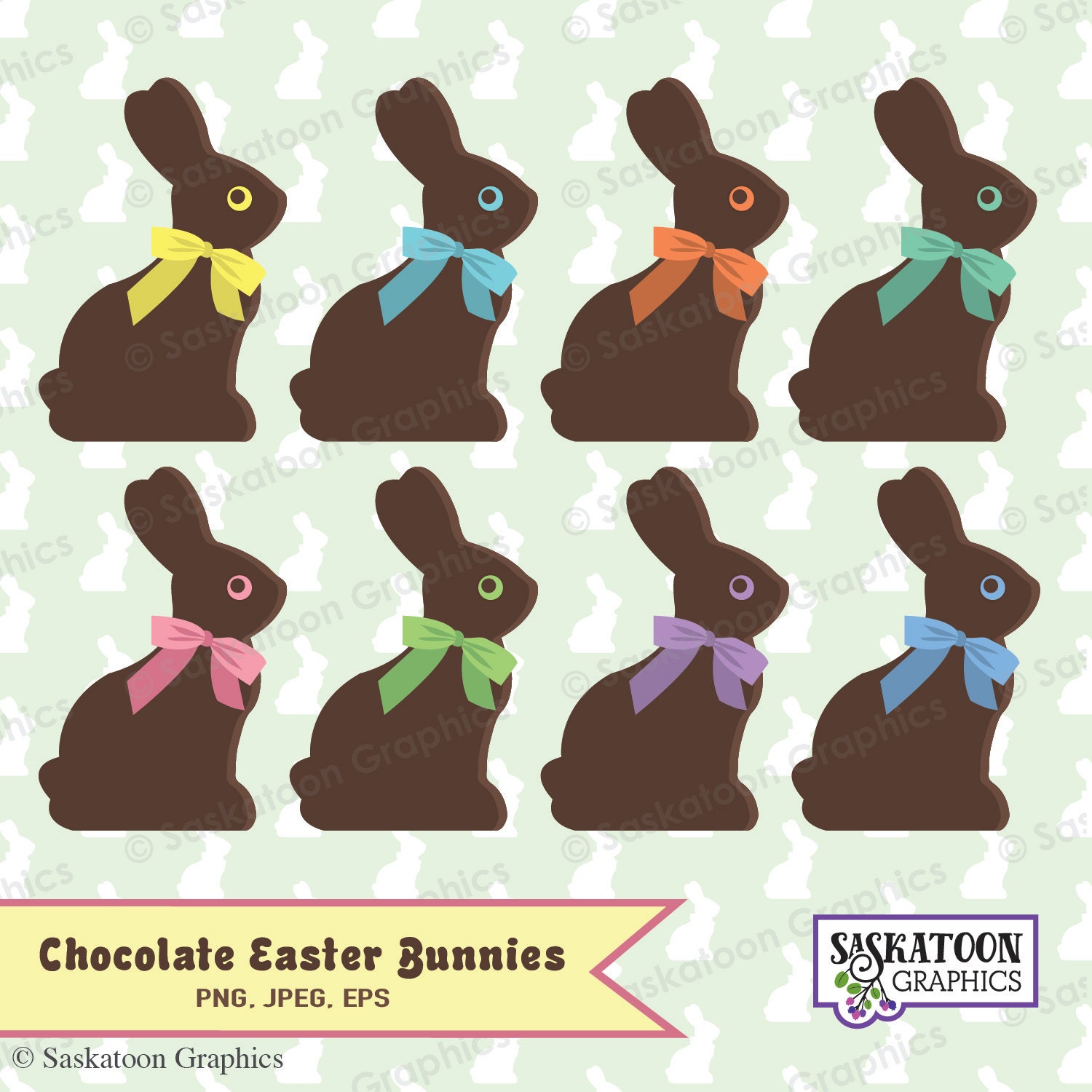 Chocolate Easter Bunnies Clip Art - Instant Download File - Digital ...