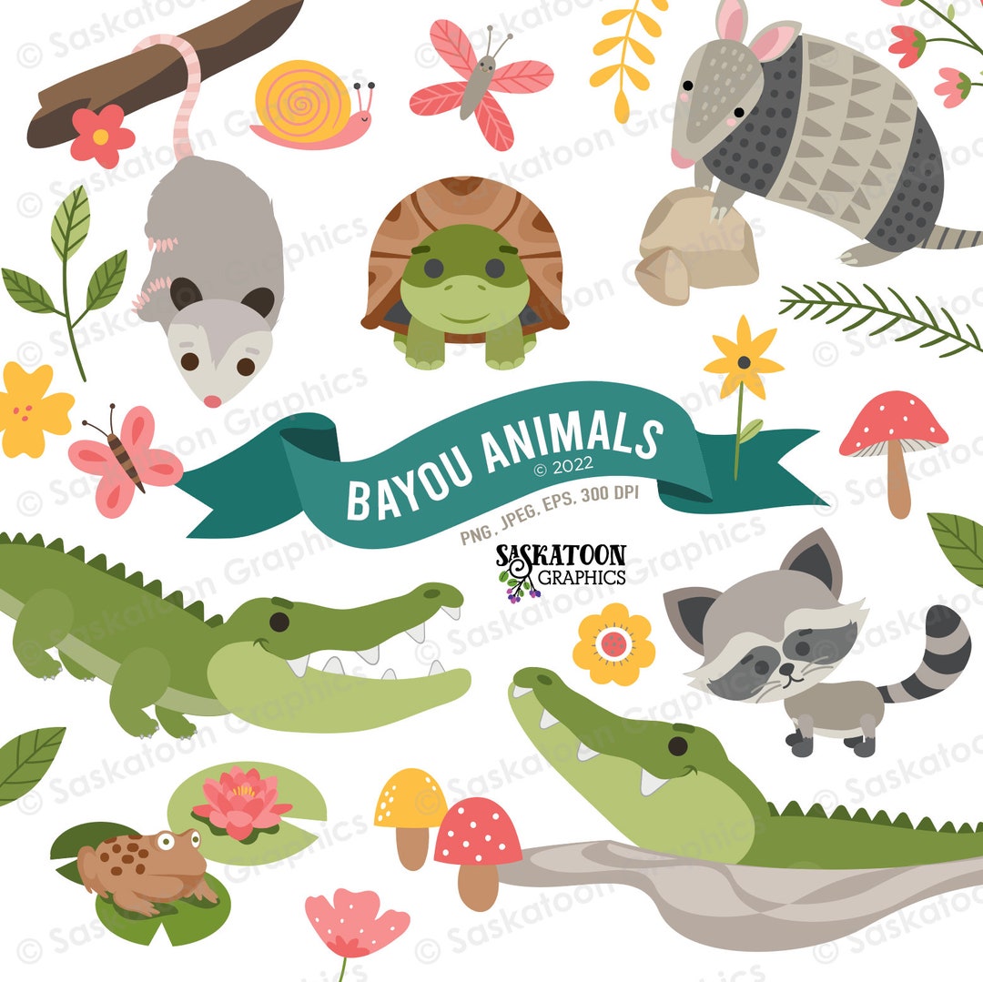 Bayou Swamp Animal Clip Art With Backgrounds - Instant Download File ...