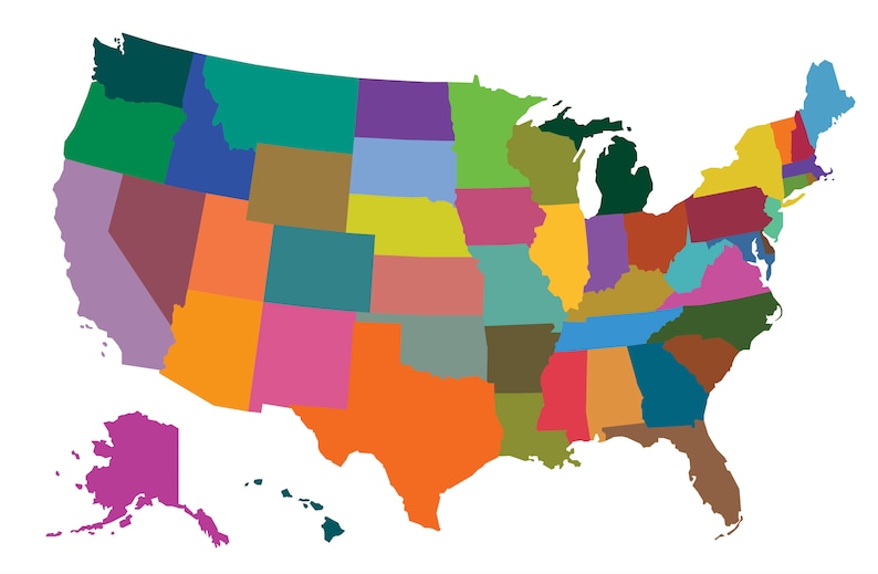 Bright Colors USA Map Clip Art - United States of America- Instant ...