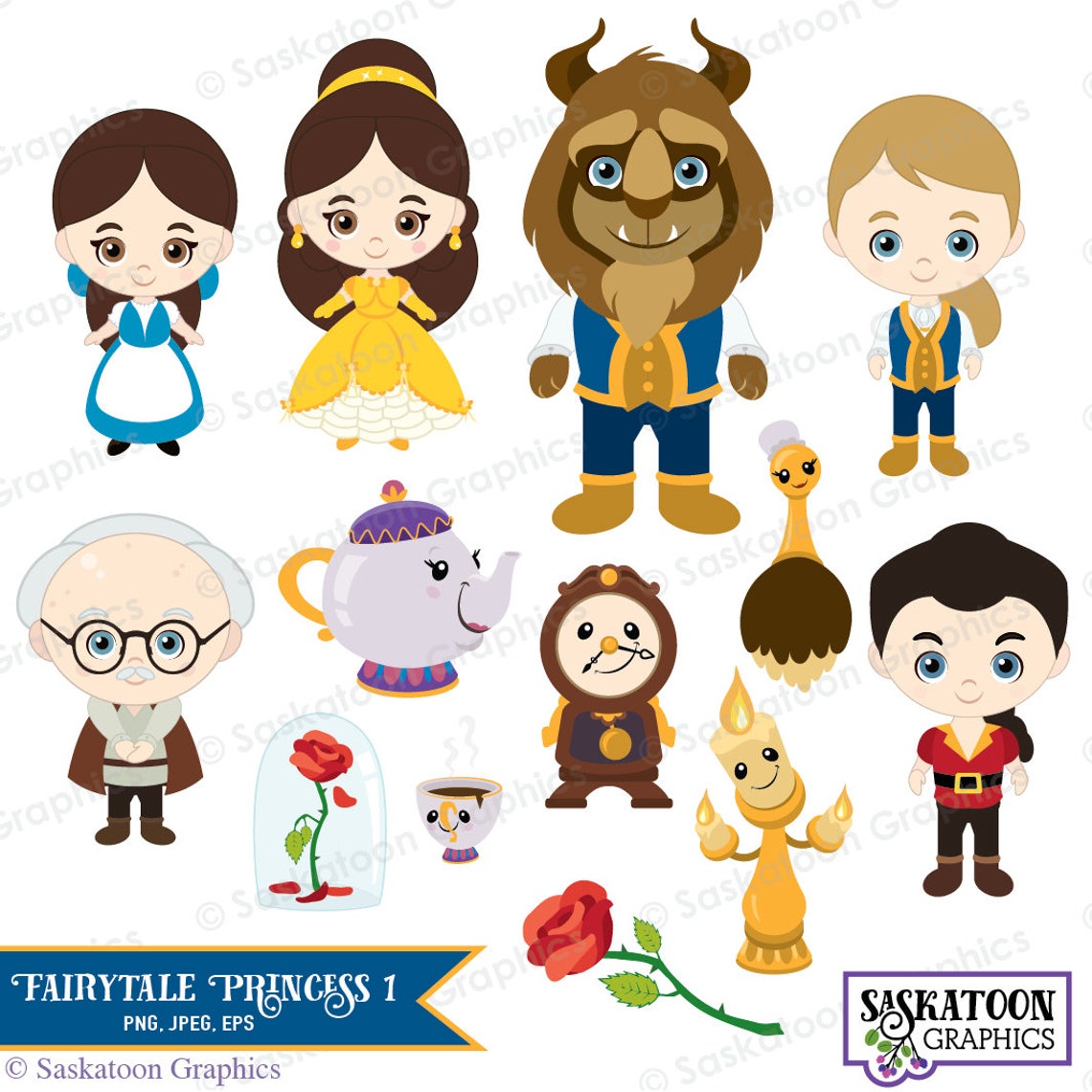 Fairytale Princess Clip Art - Instant Download File - Digital Graphics ...