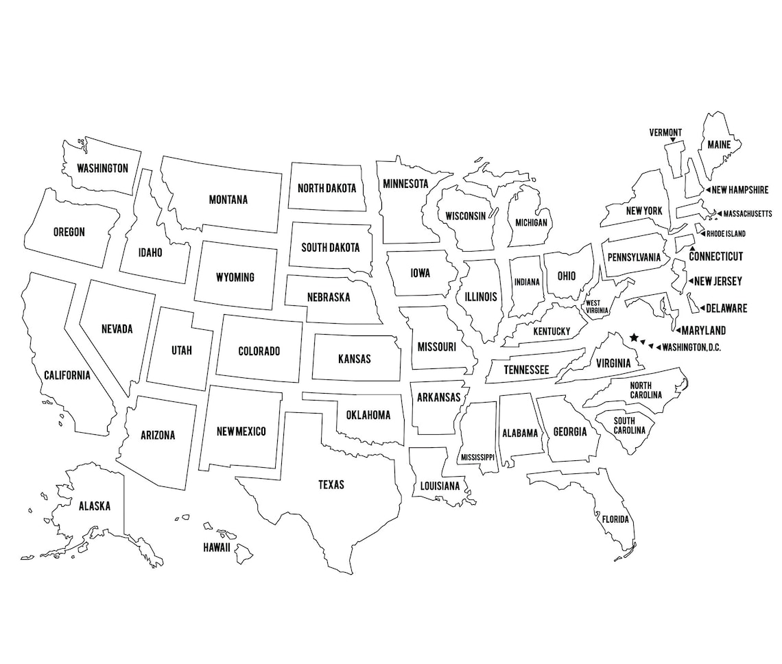 Outline Coloring Pages USA Map - United States of America- Instant ...