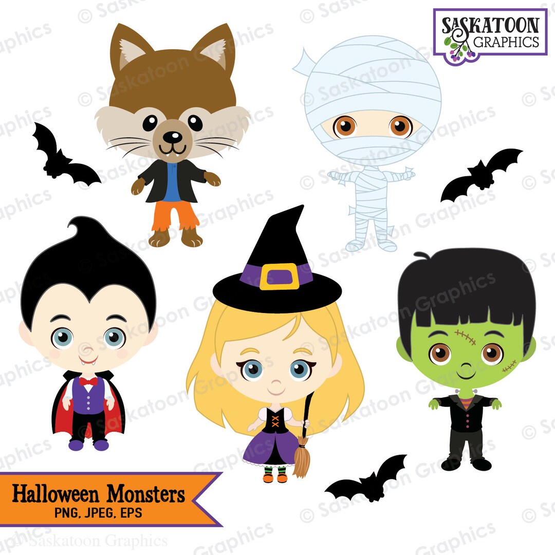 Cute Halloween Monsters Clip Art - Instant Download File - Digital ...