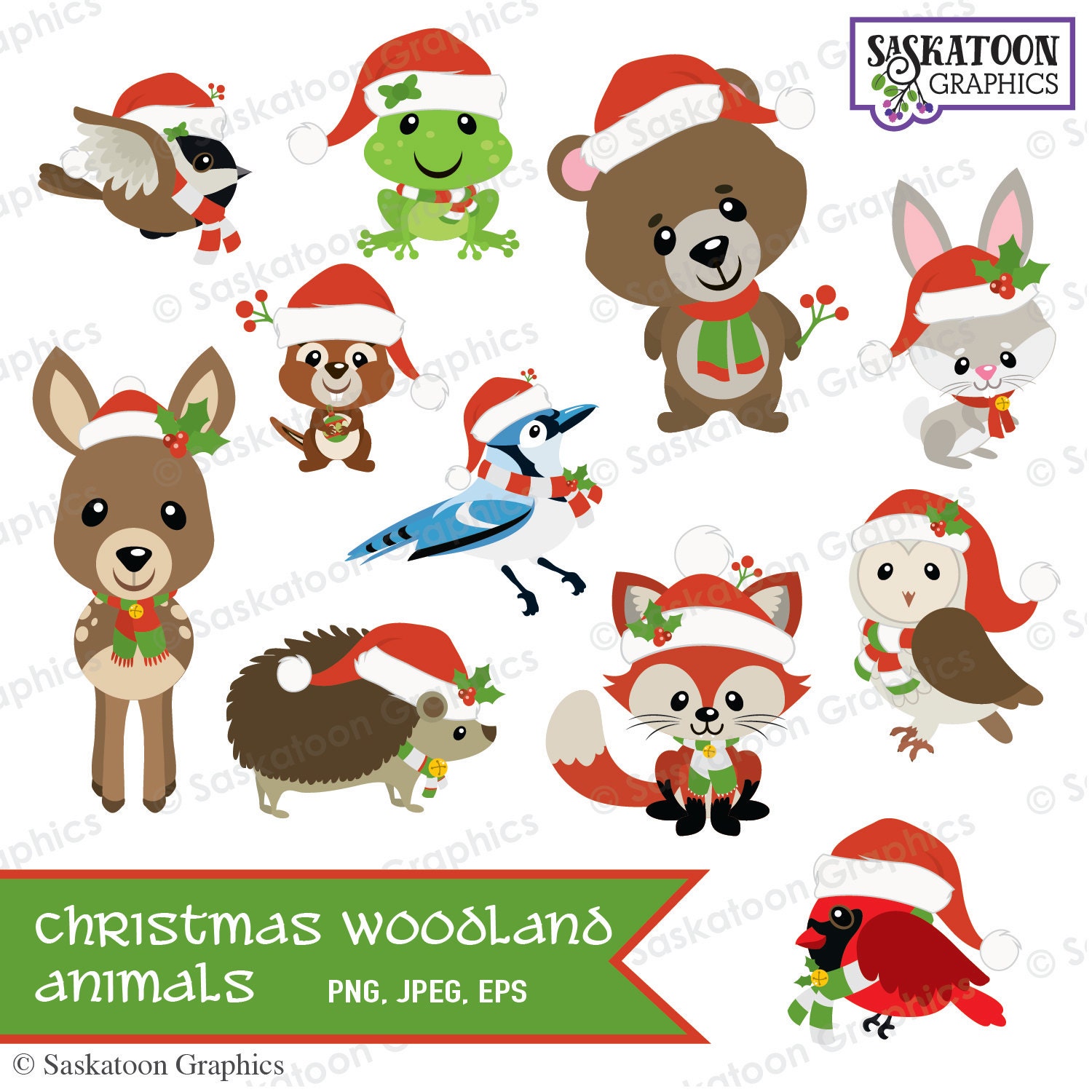 Christmas Woodland Animals Clip Art - Instant Download File - Digital ...
