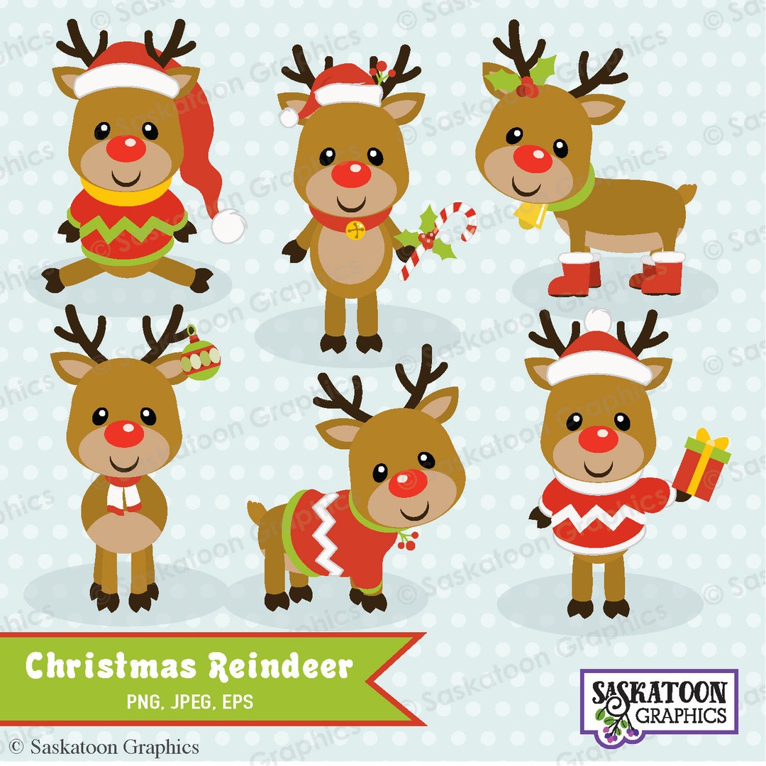 Cute Christmas Reindeer Animals Clip Art - Instant Download File ...