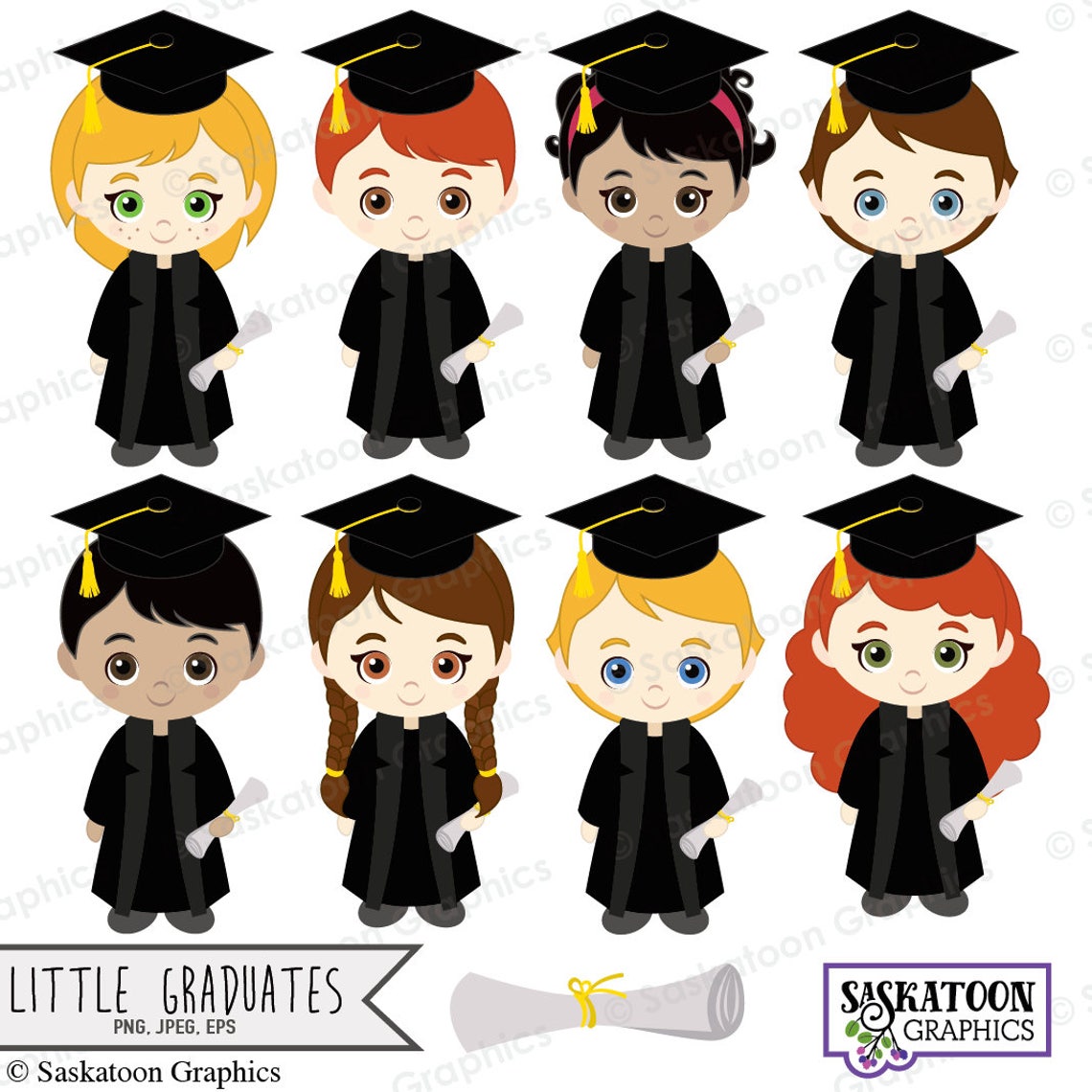 Little Graduates Kids Clip Art Instant Download File Digital Graphics ...