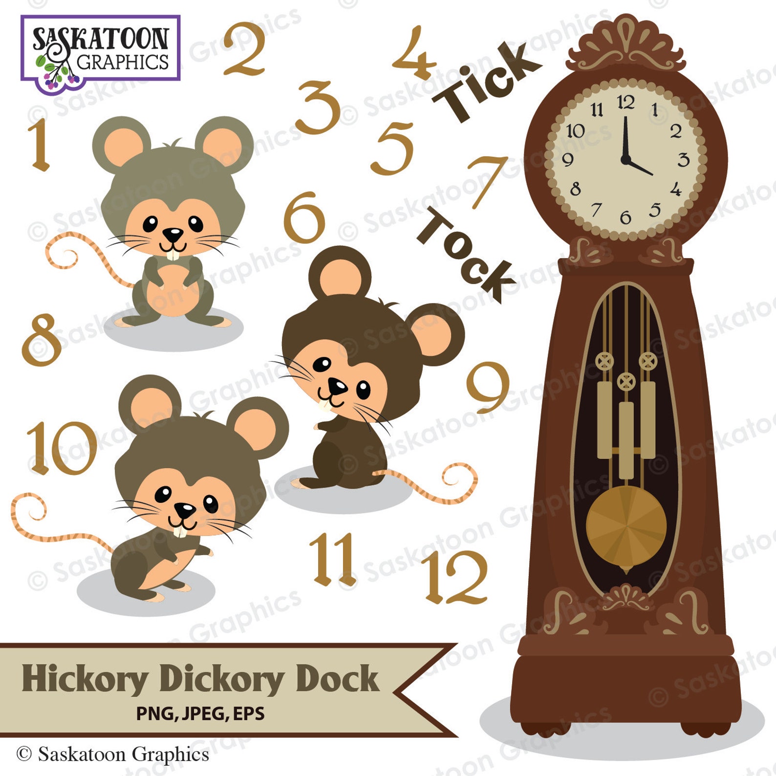 Hickory Dickory Dock Clipart Instant Download File Digital | Etsy