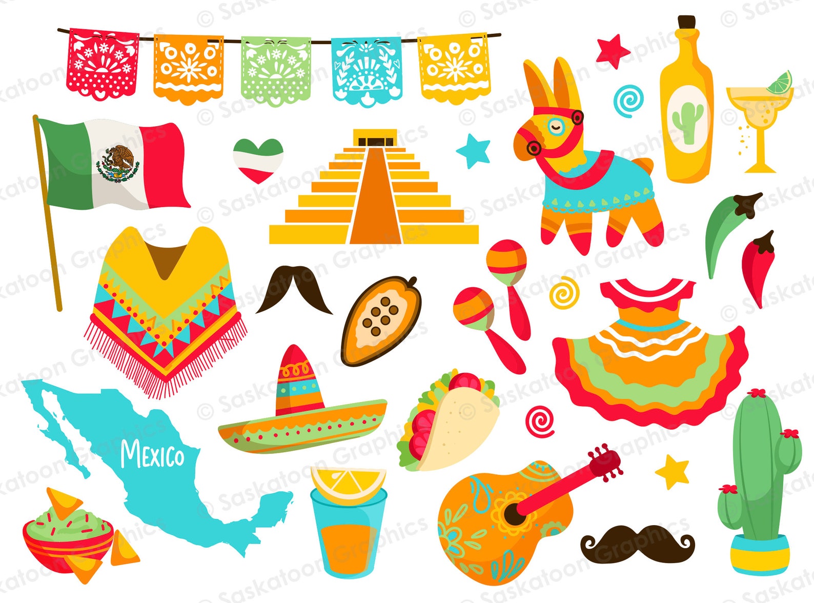 Mexico Travel Clip Art - Mexican Flag - North America Continent World ...