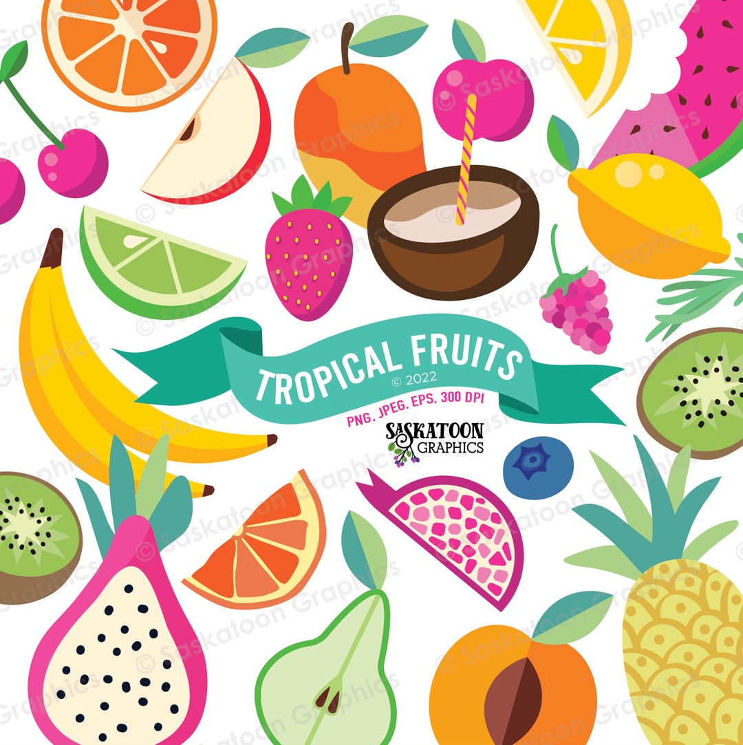 Tropical Fruit Clip Art Set - Instant Download File - Digital Graphics ...