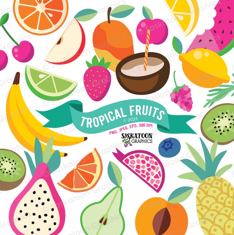 Tropical Fruit Clip Art Set - Instant Download File - Digital Graphics ...