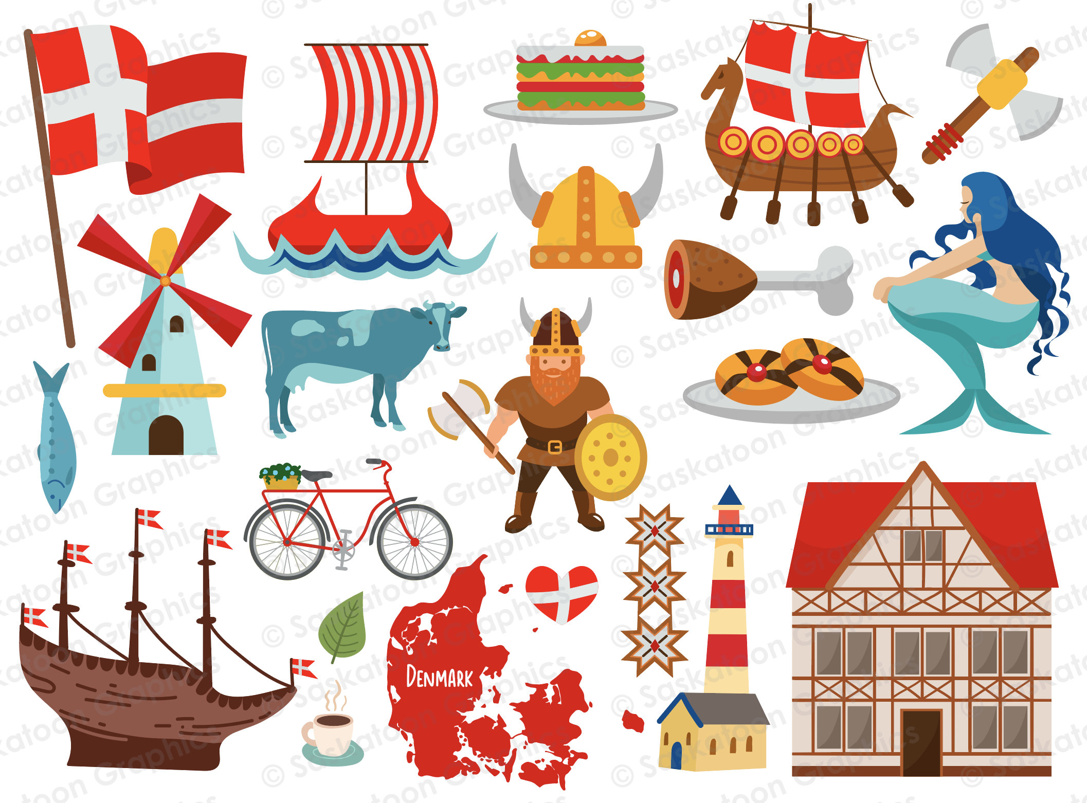 Denmark Travel Clip Art - Danish Flag - European Continent World ...
