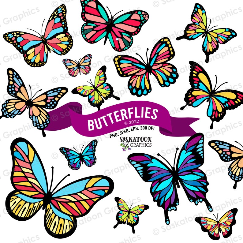 Butterflies Clip Art Beautiful Insects Instant Download - Etsy