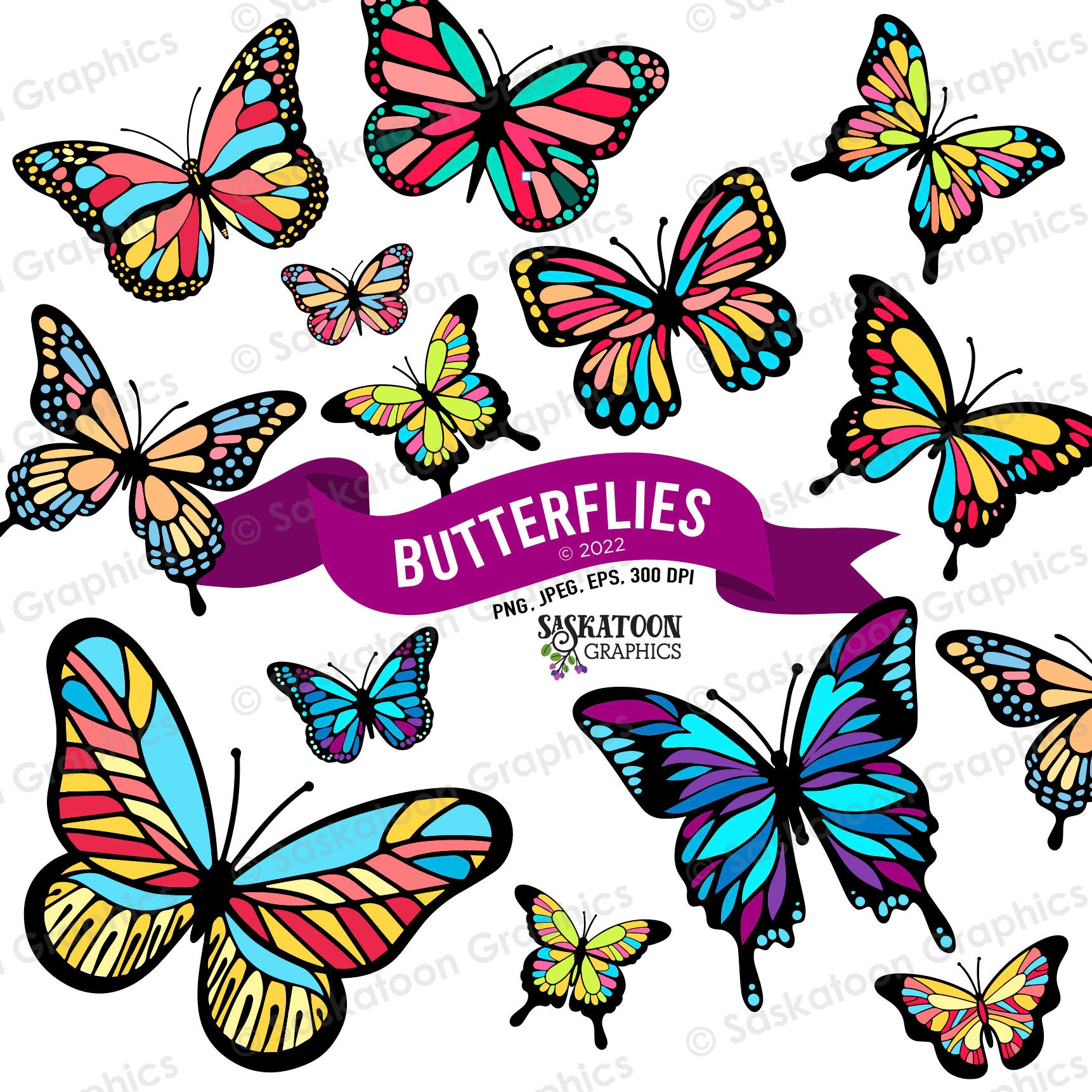 Butterflies Clip Art - Beautiful Insects - Instant Download File ...