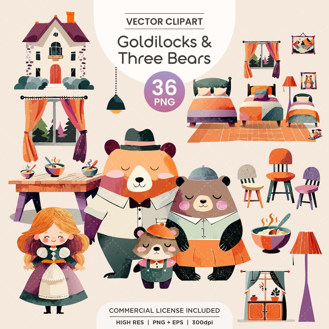 Goldilocks & the Three Bears Clipart | 36 Vector Art Bundle | Cute ...