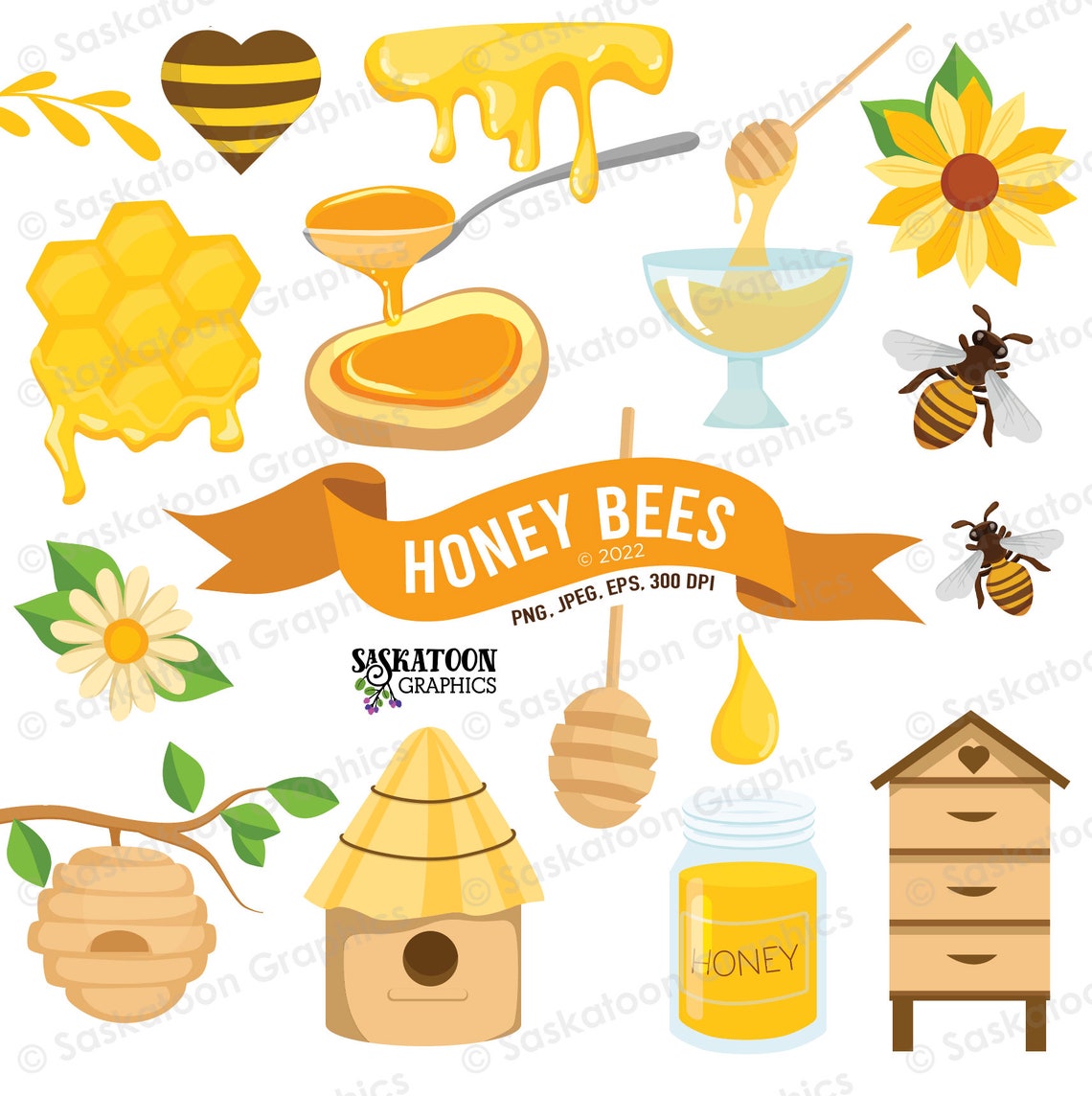 Honey Bees Clip Art Instant Download File Digital Graphics - Etsy