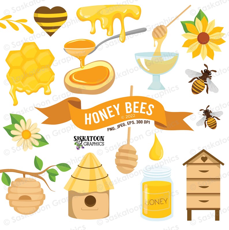 Honey Bees Clip Art - Instant Download File - Digital Graphics ...