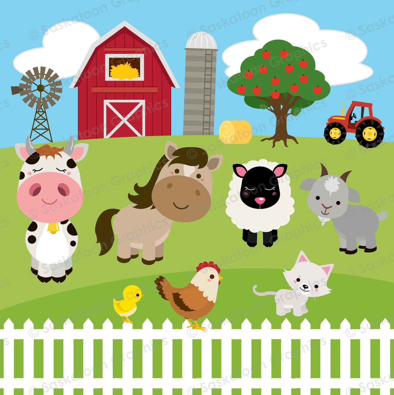 Cute Farm Animals Clip Art - Instant Download File - Digital Graphics ...