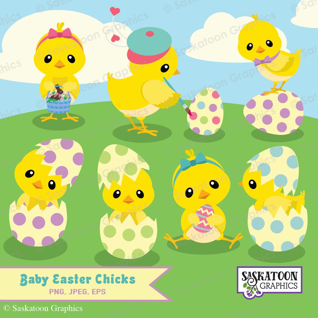 Baby Easter Chicks and Eggs Clip Art - Instant Download File - Digital ...