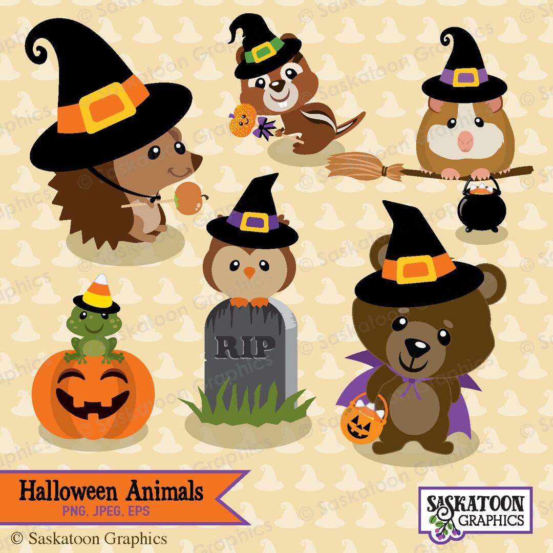 Cute Halloween Woodland Animals Clip Art - Instant Download File ...