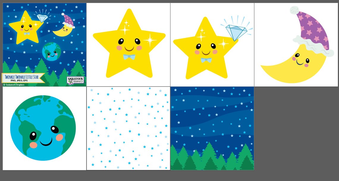 Twinkle Twinkle Little Star Clip Art - Instant Download File - Digital ...