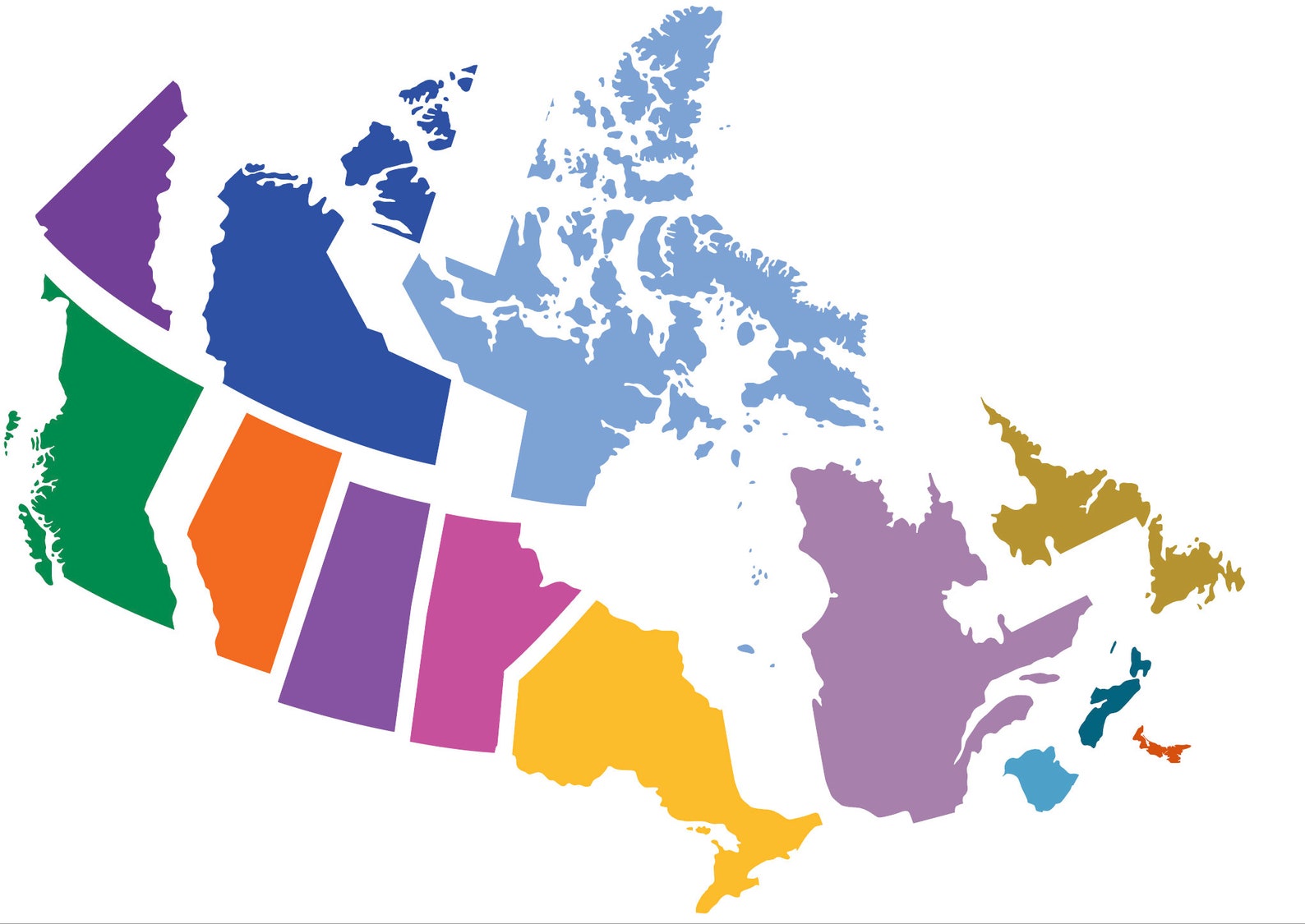 Canada Bright Colors Map Clip Art - North America - Instant Download ...