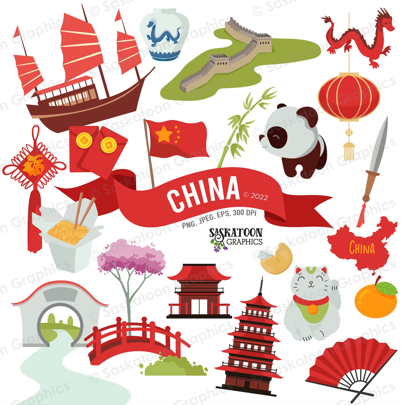 China Travel Clip Art - Chinese Flag - Asia Continent Country World ...