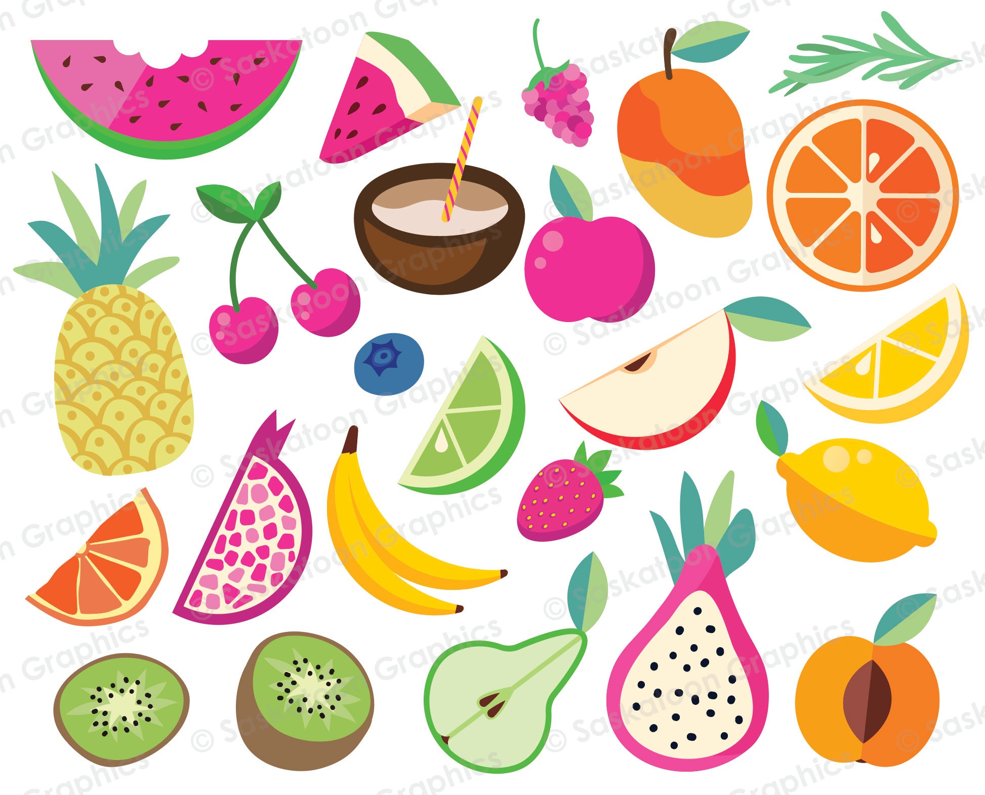 Tropical Fruit Clip Art Set Instant Download File Digital Graphics ...