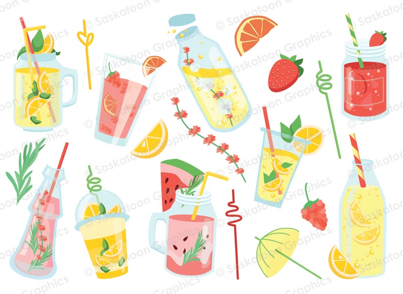 Strawberry Lemonade Clip Art Set Instant Download File Digital Graphics Product Artwork