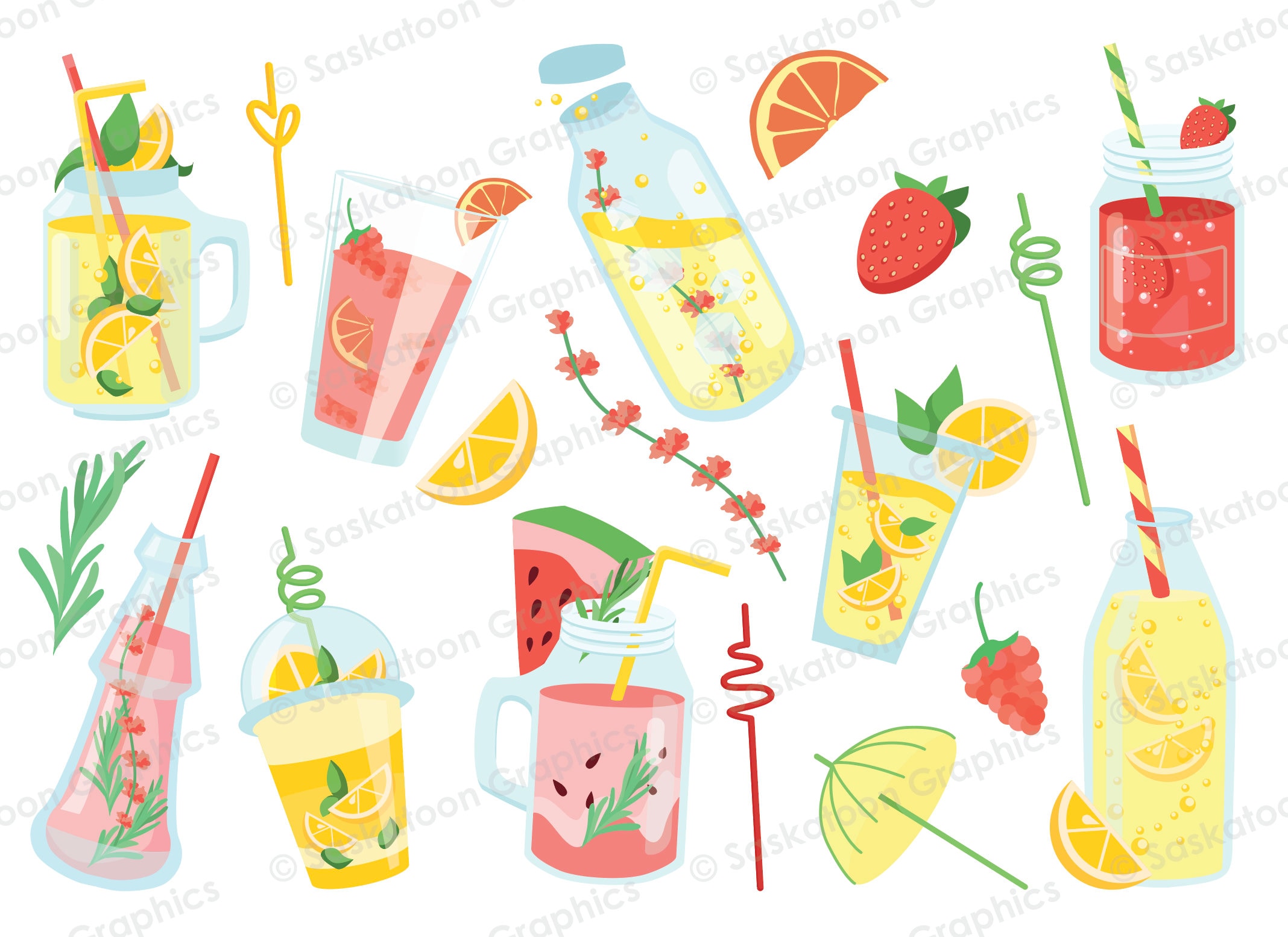 Strawberry Lemonade Clip Art Set - Instant Download File - Digital ...