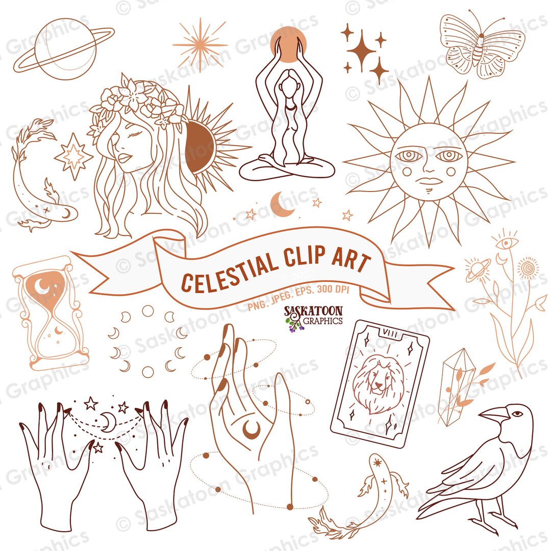 Celestial Line Art Clip Art - Mystical Taro - Instant Download File ...