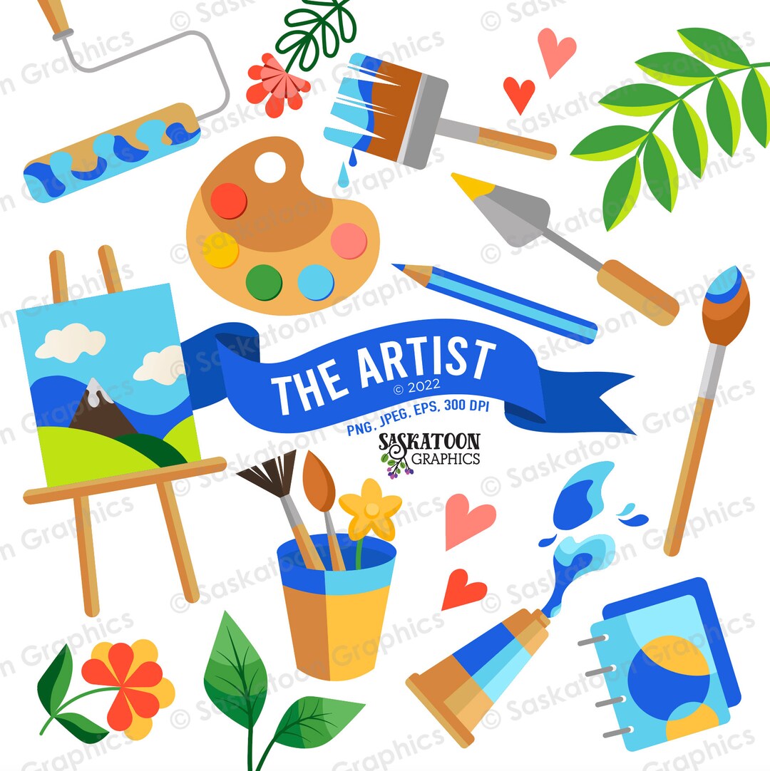 The Artist Clip Art - Art Tools Paint Brush - Instant Download File ...