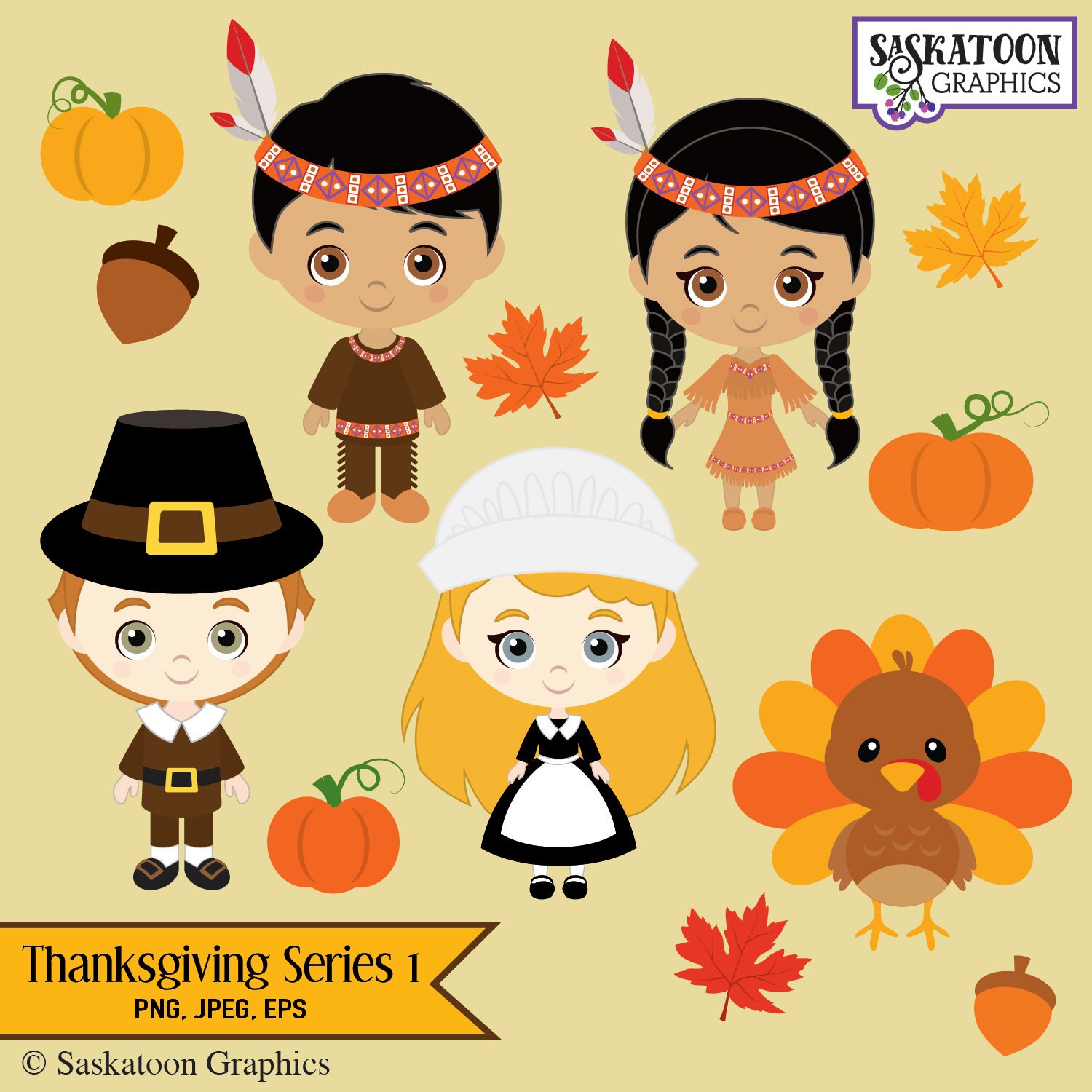 Cute Thanksgiving Clip Art - Instant Download File - Digital Graphics ...