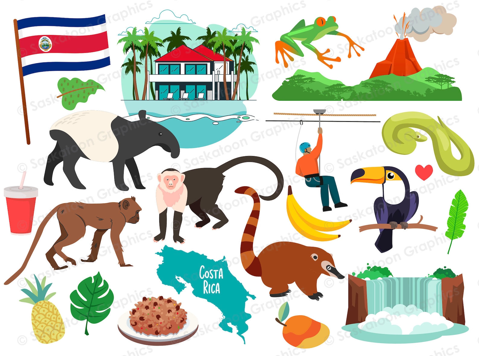 Costa Rica Travel Clip Art - Flag - Continent World - South American ...