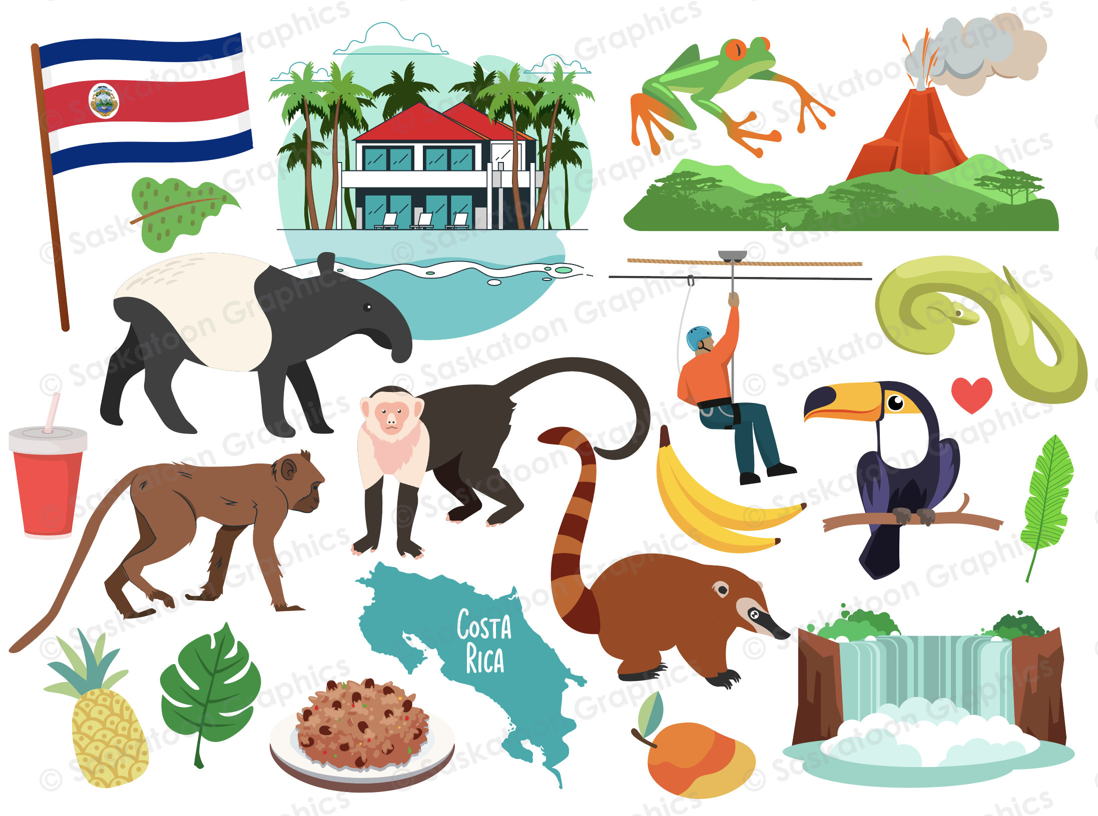 Costa Rica Travel Clip Art - Flag - Continent World - South American ...