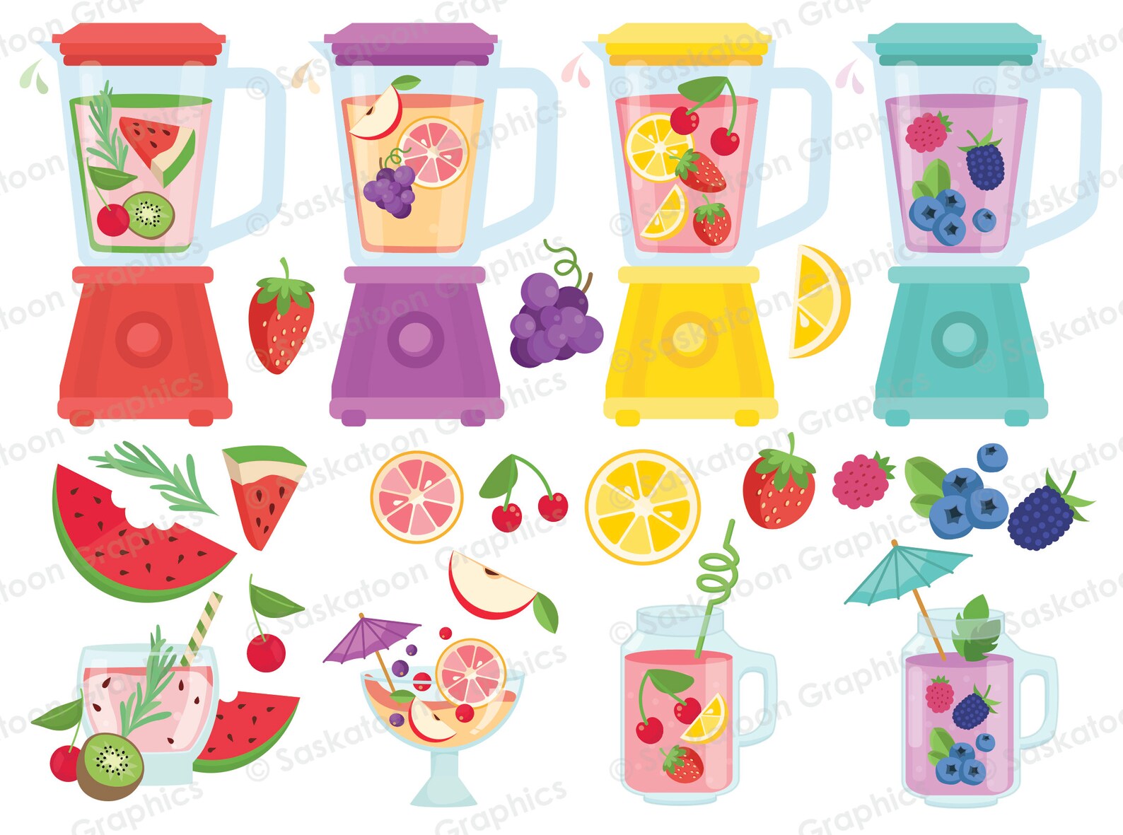 Smoothies Clip Art Set - Fruit Berries - Instant Download File ...