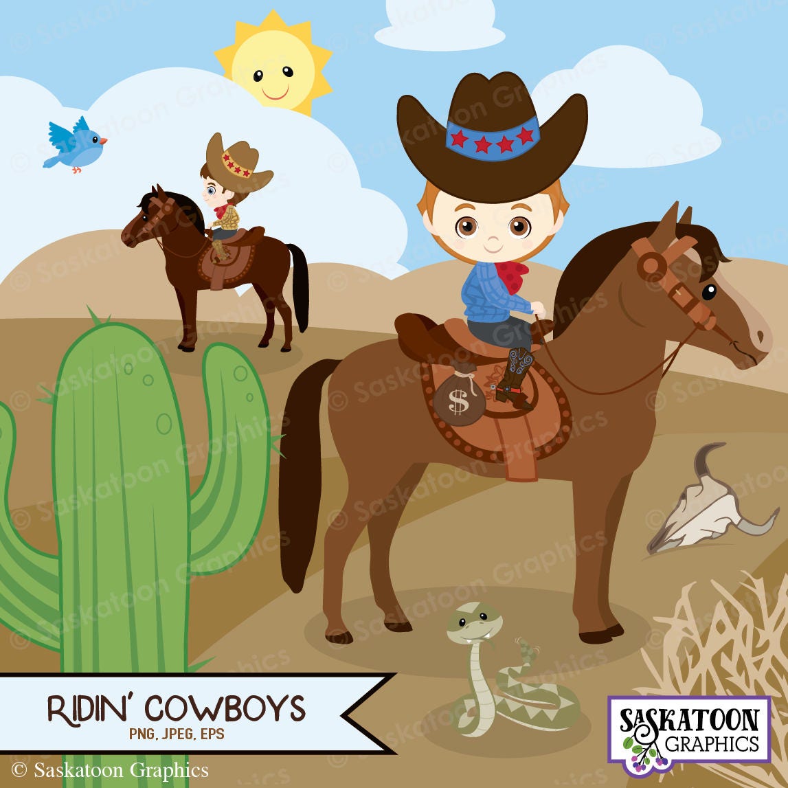 Little Western Cowboys Clip Art - Instant Download File - Digital ...
