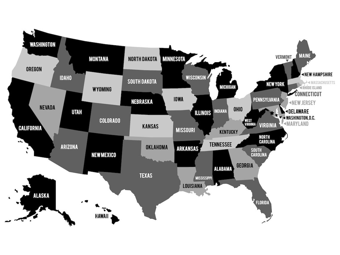 Black and White USA Map - United States of America- Instant Download ...