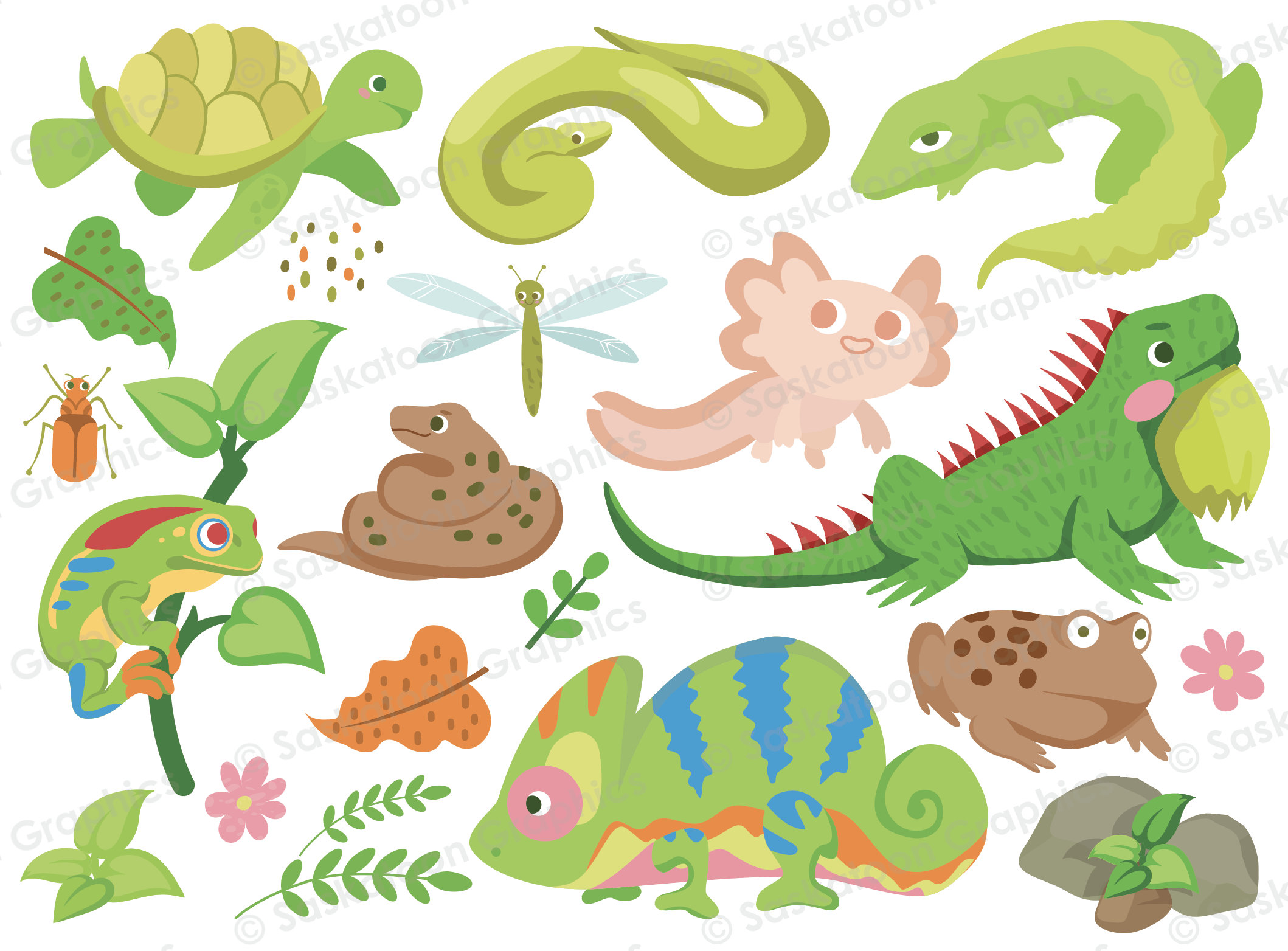 Reptile Clip Art - Lizards and Bugs - Instant Download File - Digital ...