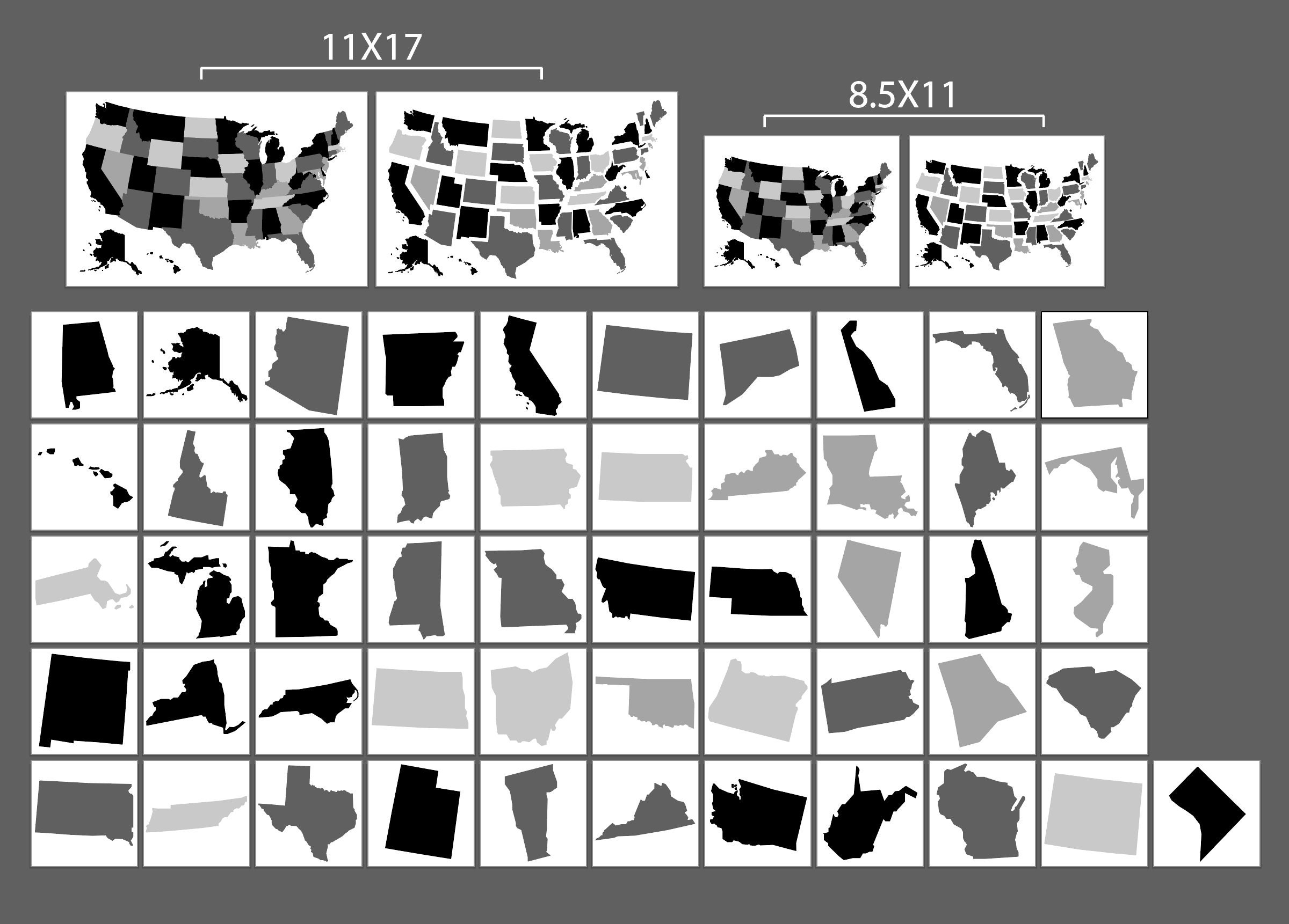 Black and White USA Map - United States of America- Instant Download ...