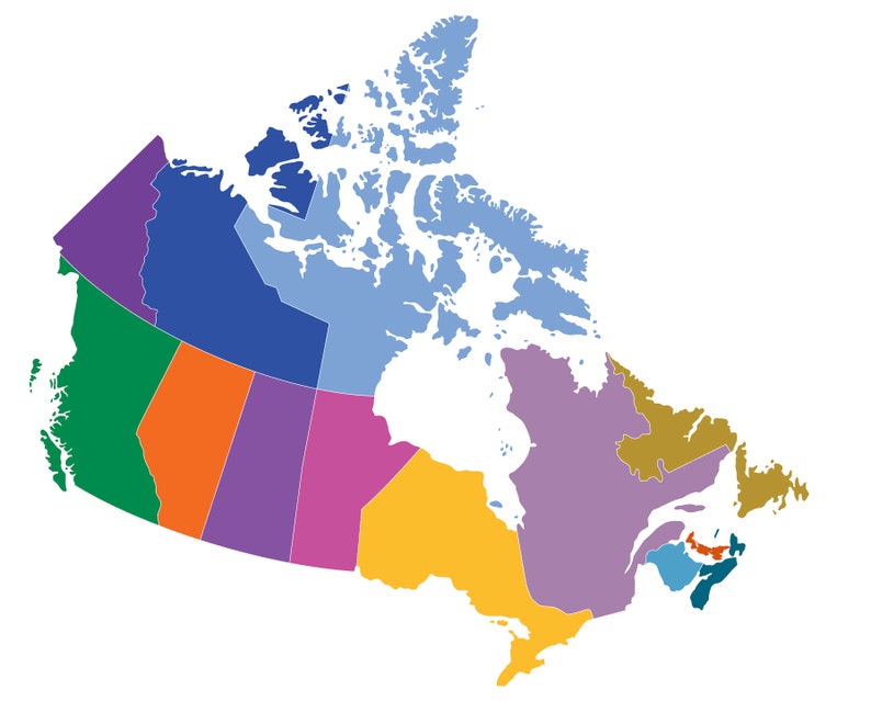 Canada Bright Colors Map Clip Art - North America - Instant Download ...