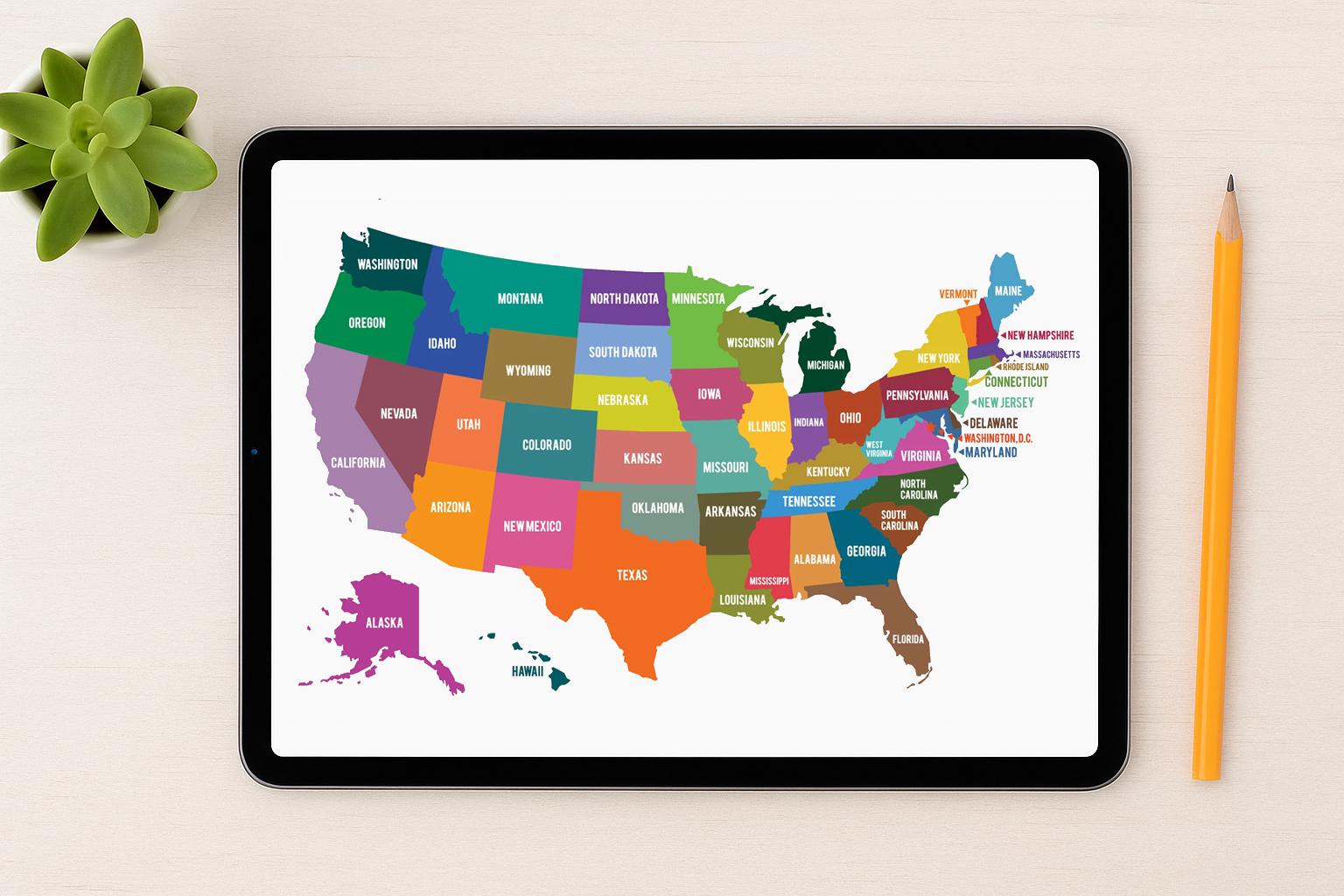 Bright Colors USA Map Clip Art - United States of America- Instant ...