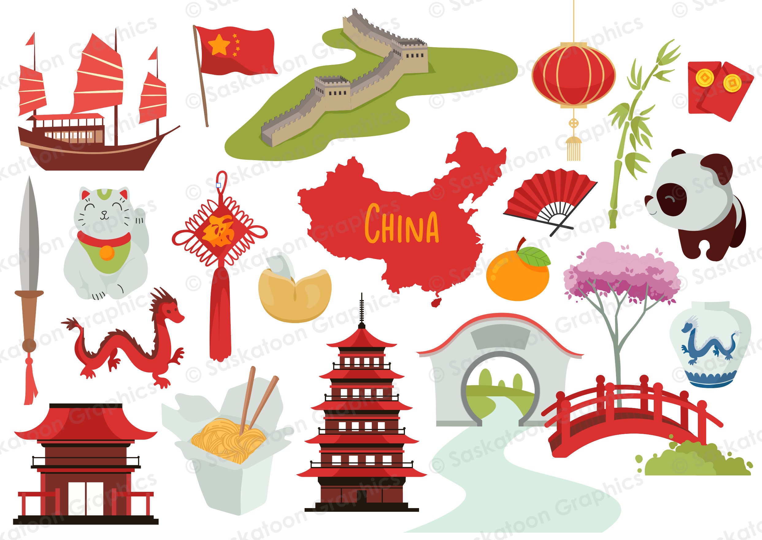 China Travel Clip Art - Chinese Flag - Asia Continent Country World ...