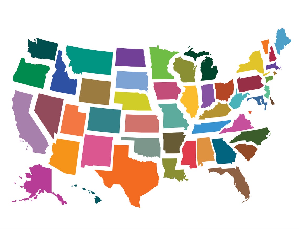 Bright Colors USA Map Clip Art United States of America Instant ...