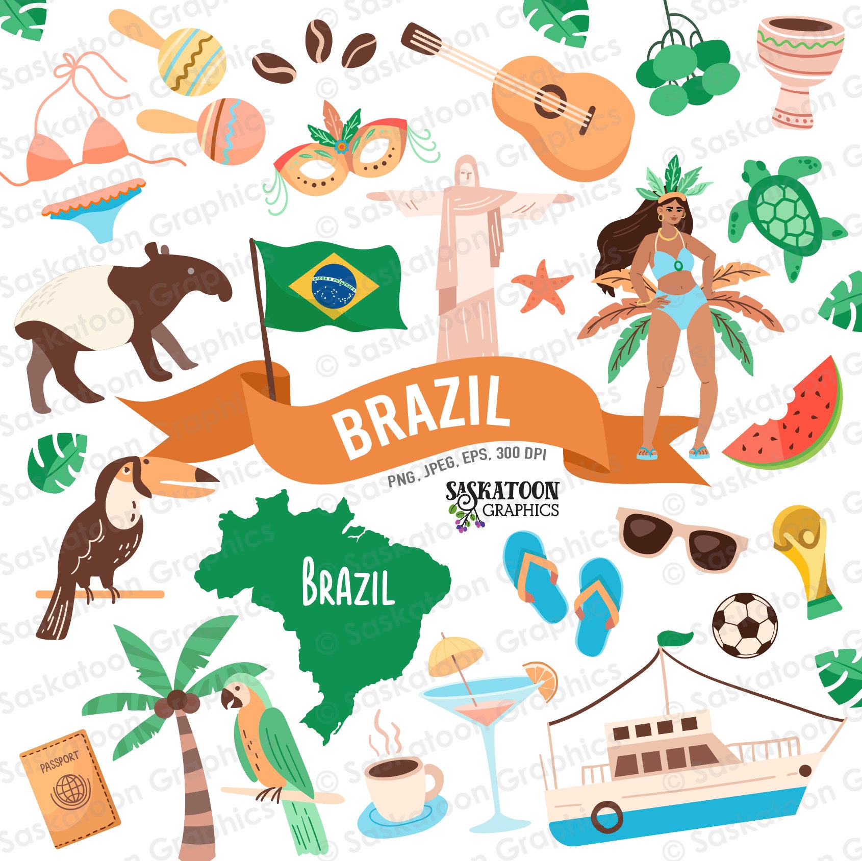 Brazil Travel Clip Art Brazilian Flag South American Continent World ...