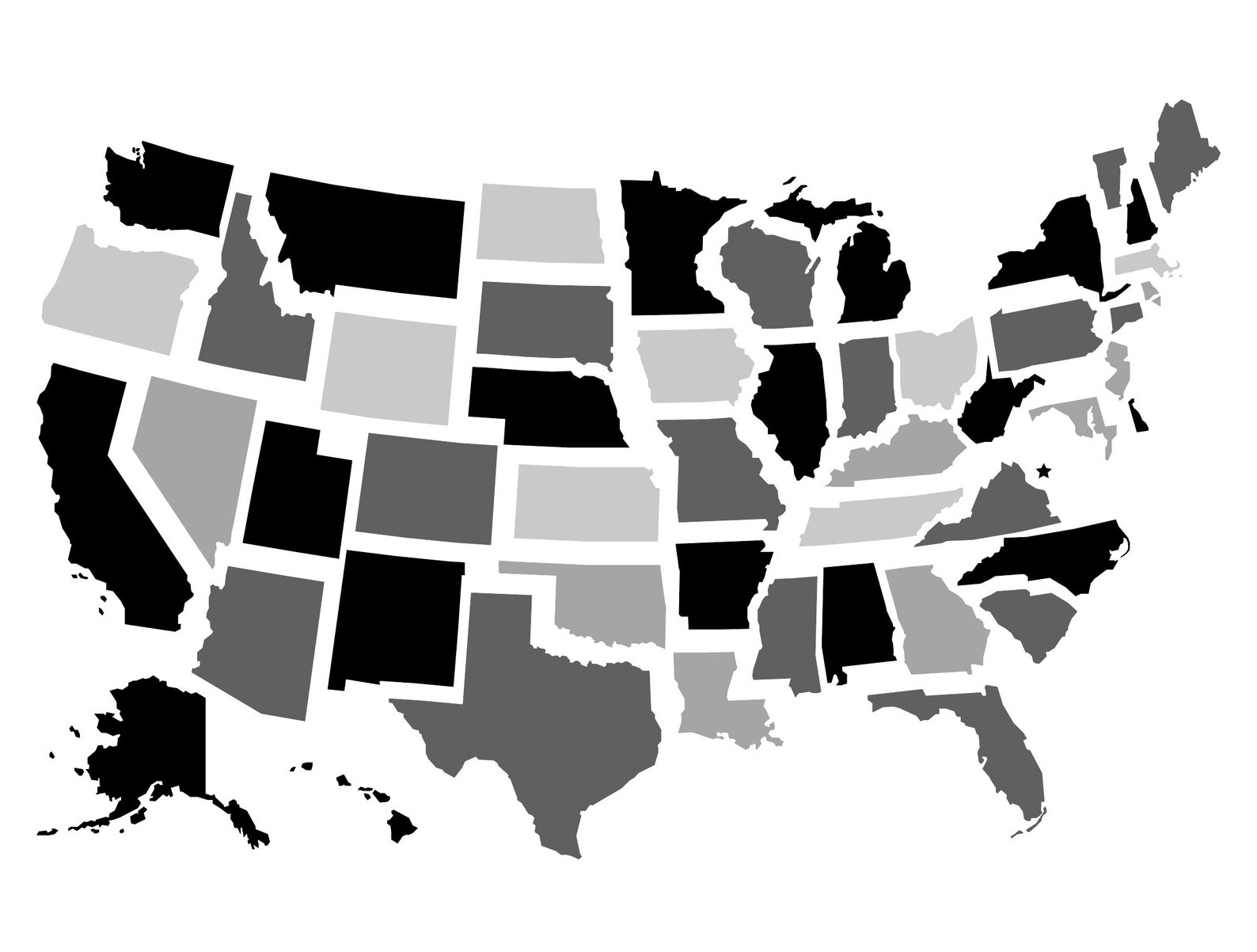 Black and White USA Map - United States of America- Instant Download ...