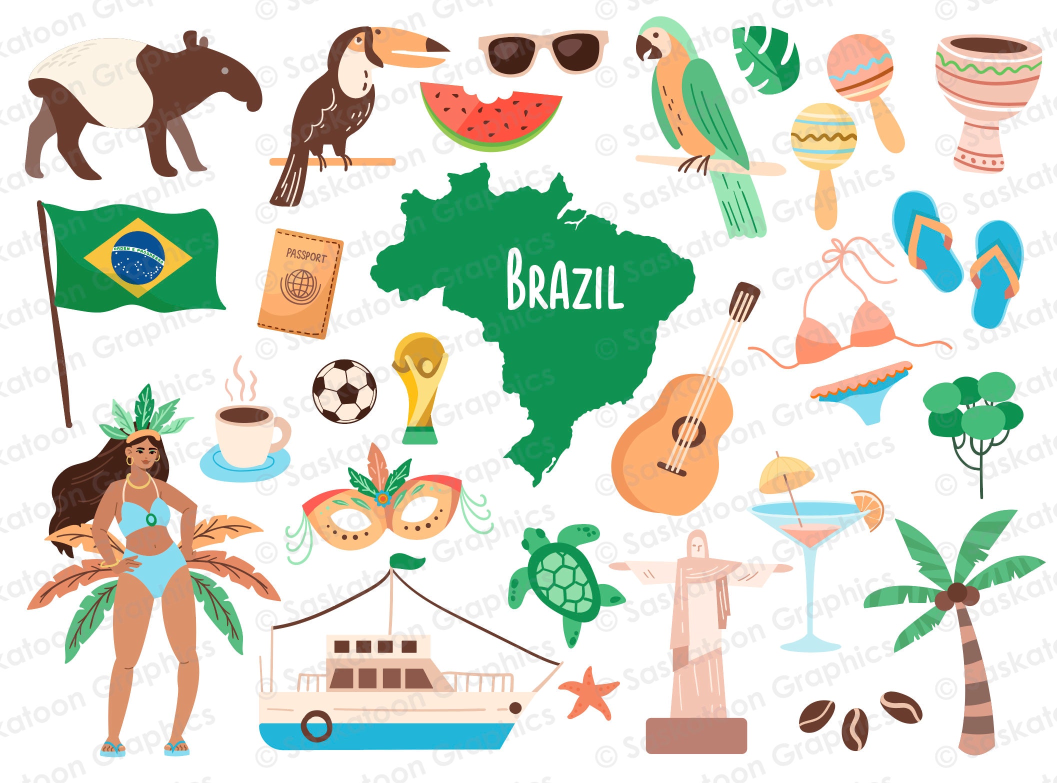 Brazil Travel Clip Art Brazilian Flag South American Continent World ...