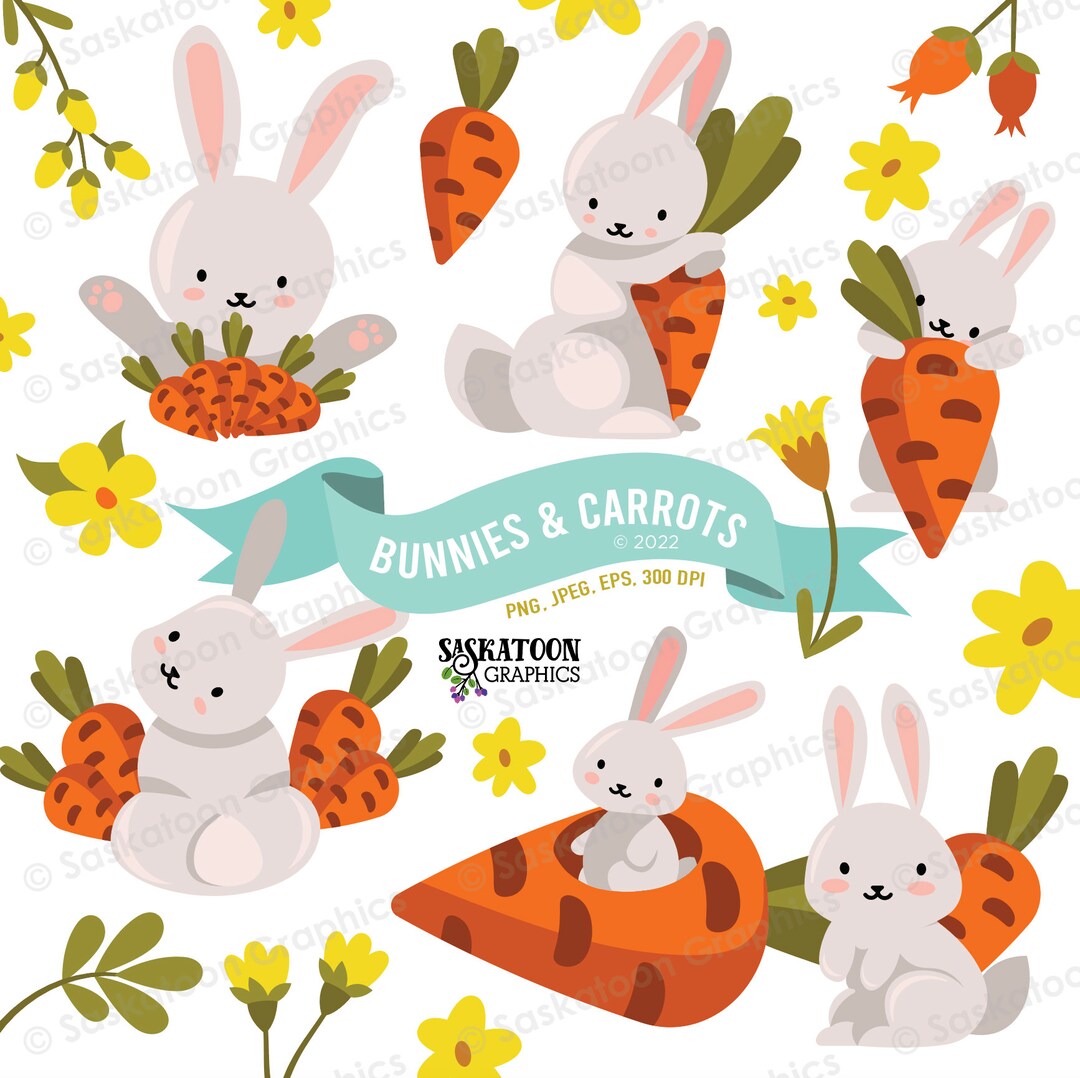 Bunnies and Carrots Clip Art - Farm Animals - Instant Download File ...